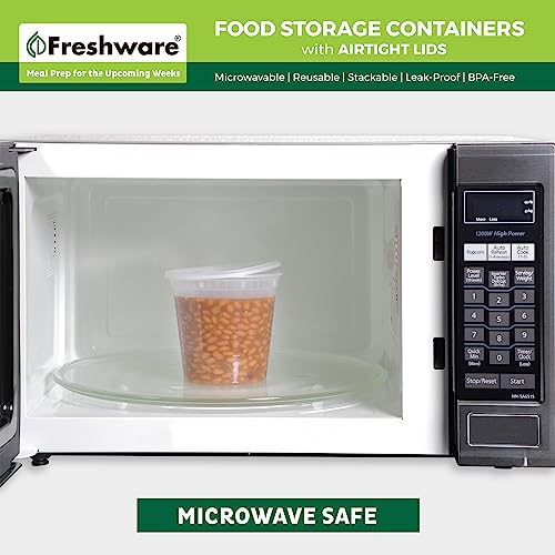 Freshware Food Storage Containers [48 Set] 24 oz Plastic Deli Containers with Lids, Slime, Soup, Meal Prep Containers, BPA Free, Stackable, Leakproof, Microwave/Dishwasher/Freezer Safe