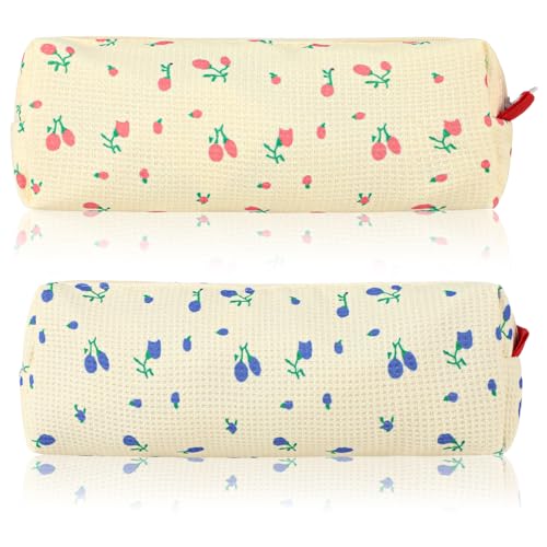 GEEHUA 2 Pcs Women Cute Floral Pencil Bag, Flower Zipper Pencil Case Simple Pen Bag Stationery Organizer Cosmetic Makeup Storage Bag Coin Pouch Holder Travel Office Accessories