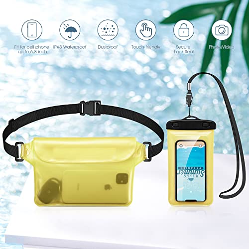 MILPROX Waterproof Phone Holder Pouch, [2 Pack] Universal Float Dry Bag，IPX8 Underwater Fanny Pack Phone Case with Neck Arm Waist Strap for All iPhone Galaxy Pixel Phone Up to 7.0" -Yellow