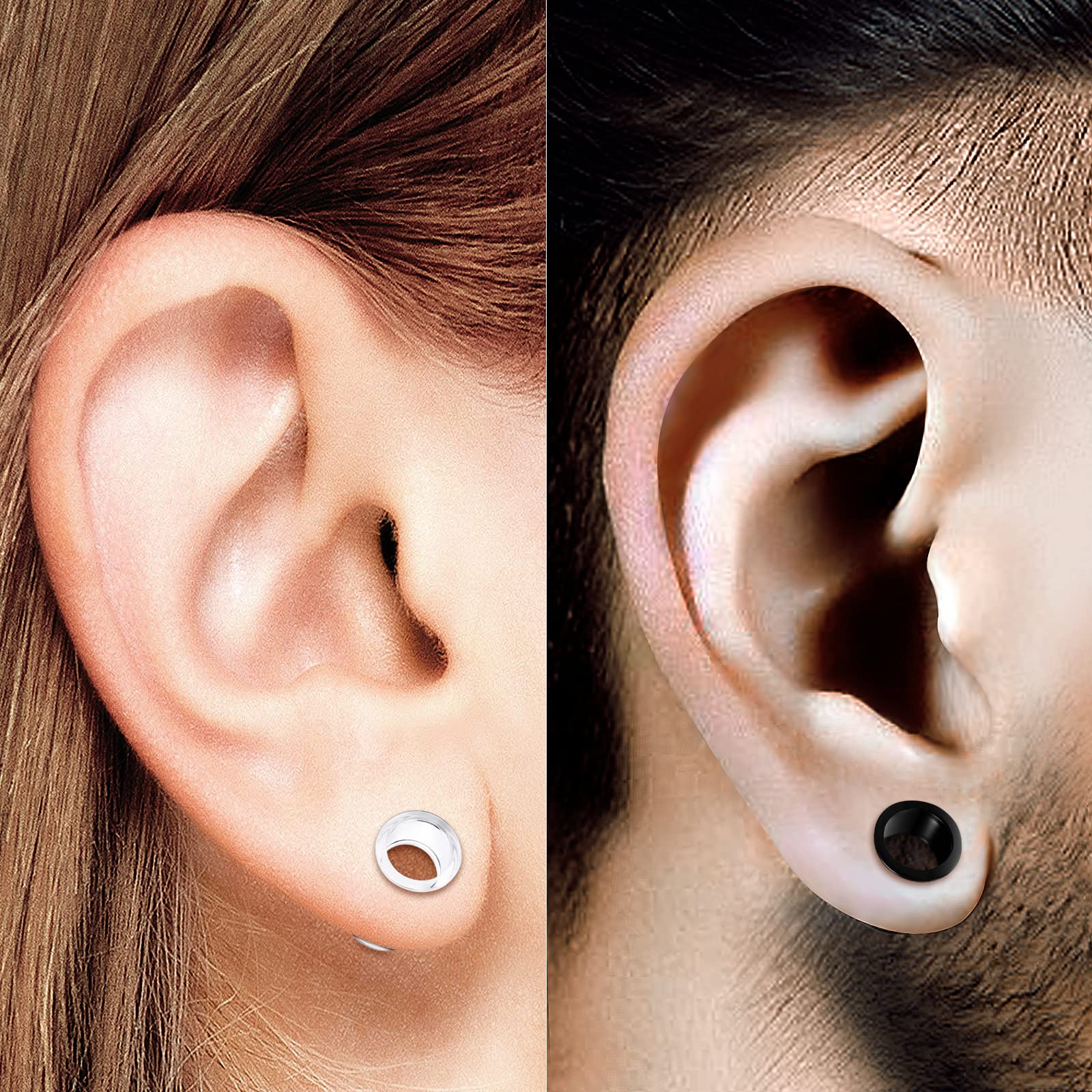 BIG GAUGES 2 Pairs Clear Acrylic Zero Gauge 8mm Transparent Black Double Flared Saddle Piercing Stretcher Ear Flesh Tunnel Plugs BG2148