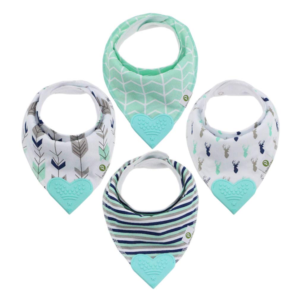 Pickle & Olive Baby Bandana Teething Bibs with Attached Teether - Set Of 4 - Orange Fox