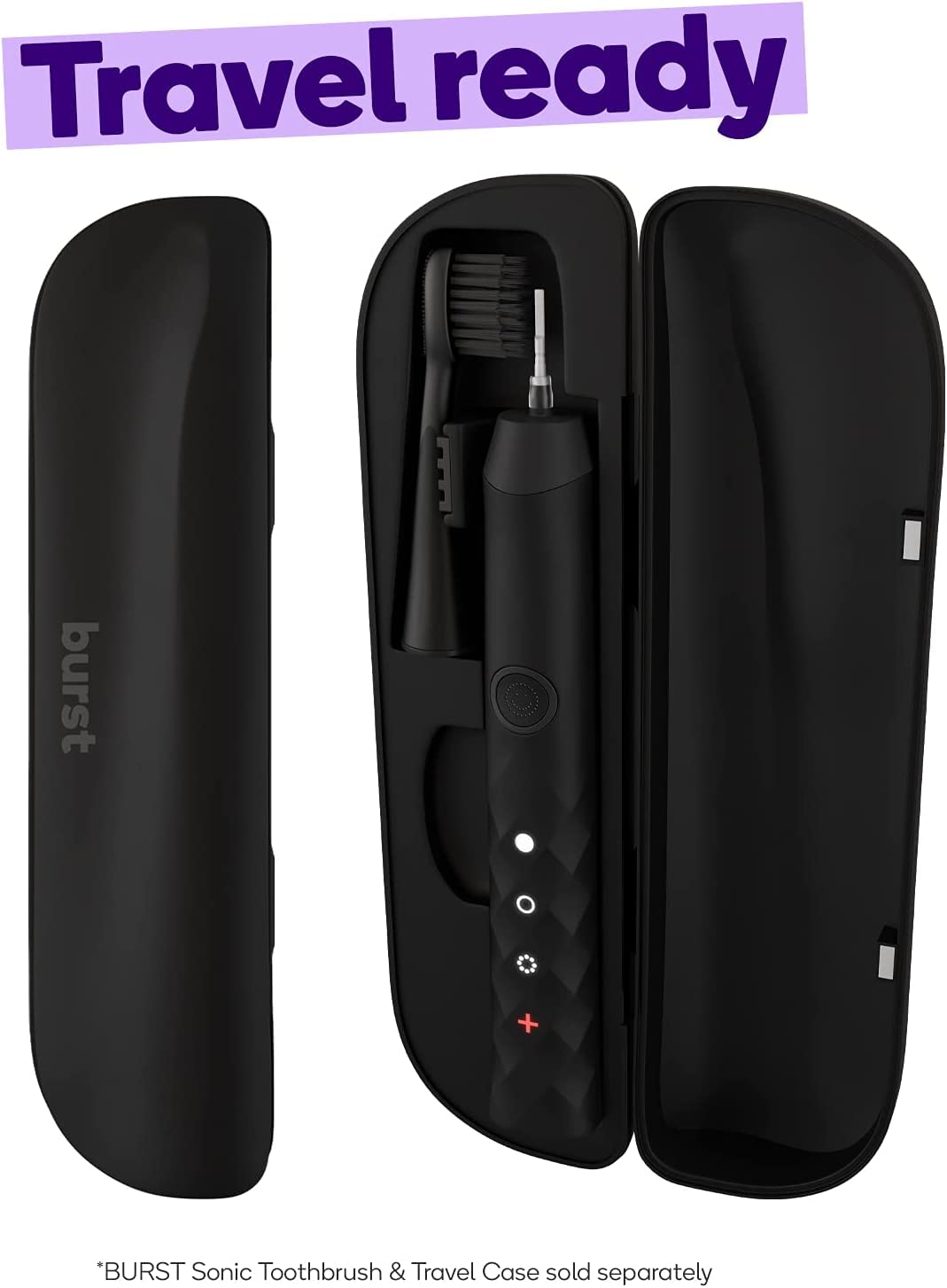 Burst Electric Toothbrush Essentials Set – Oral Care Bundle with Sonic Toothbrush (Black Color), 4 Replaceable Brush Heads (1 Year Supply) & Travel Case – Gift Set for Men & Women