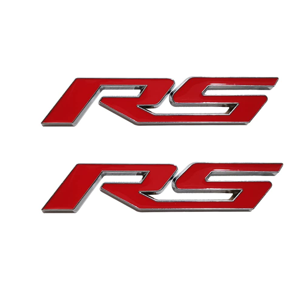 Cloud set 2pcs RS Emblem 3D Metal Badge Decals Compatiable for Camaro GM Series Racing Sport Car Decoration Accessories Logo (Silver red)