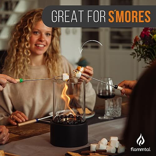 Flammtal Tabletop Fire Pit [4h Burning Time] - Indoor & Outdoor - Ethanol Table Top Fire Pit Bowl with Black & White Stones - Portable Fire Pit with 2 Combustion Chambers - Fire Bowl