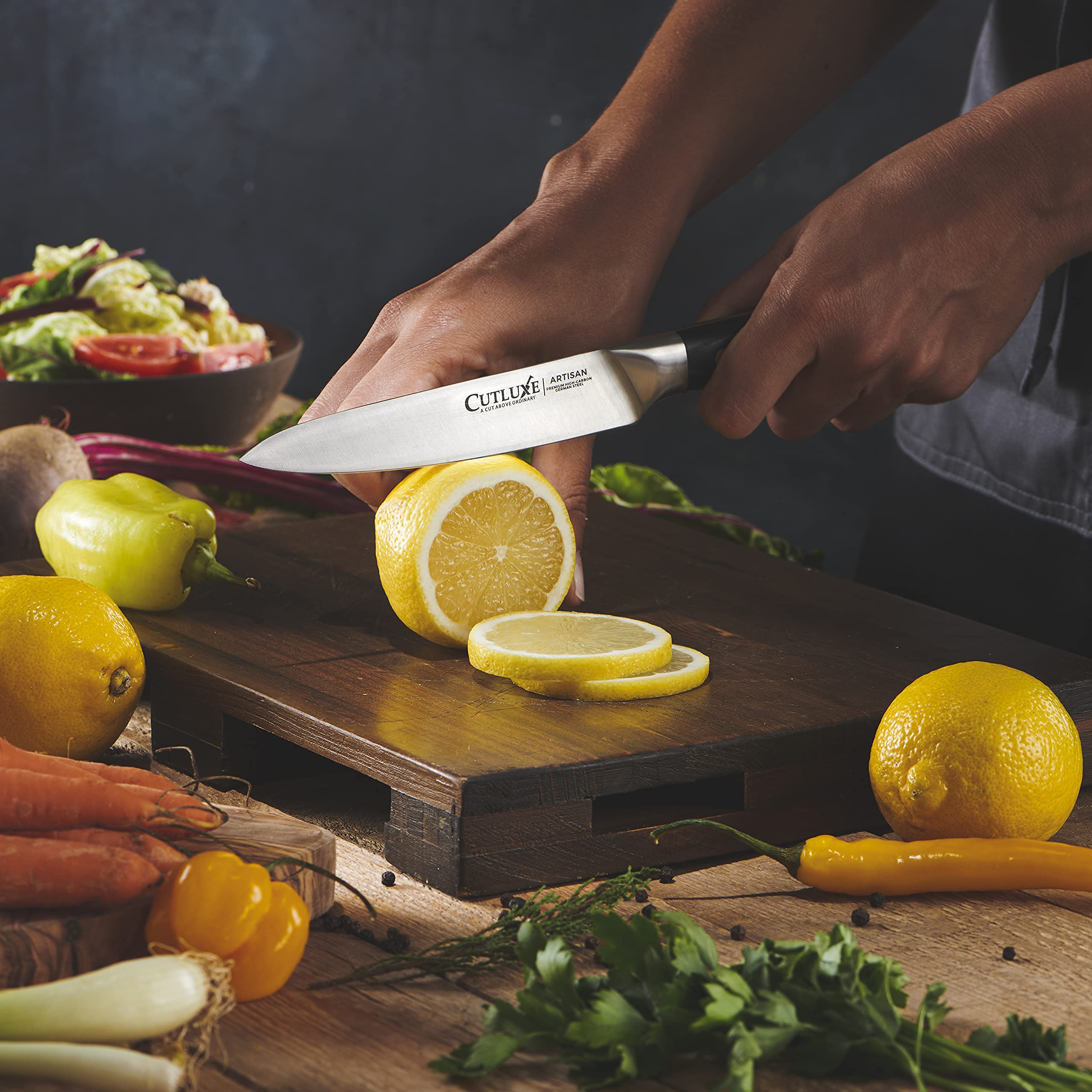 Cutluxe Paring Knife, Chef Knife & Utility Knife– Forged High Carbon German Steel – Full Tang & Razor Sharp – Ergonomic Handle Design – Artisan Series