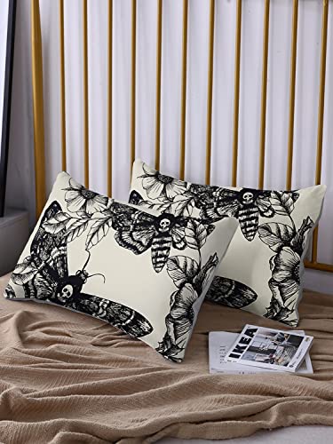 HOSIMA Death Moth Bedding Set for Girls Teen Boy Skull Decor Fitted Sheet Queen Size Halloween Bedding,1 Fitted Sheet+2 Pillowcases.