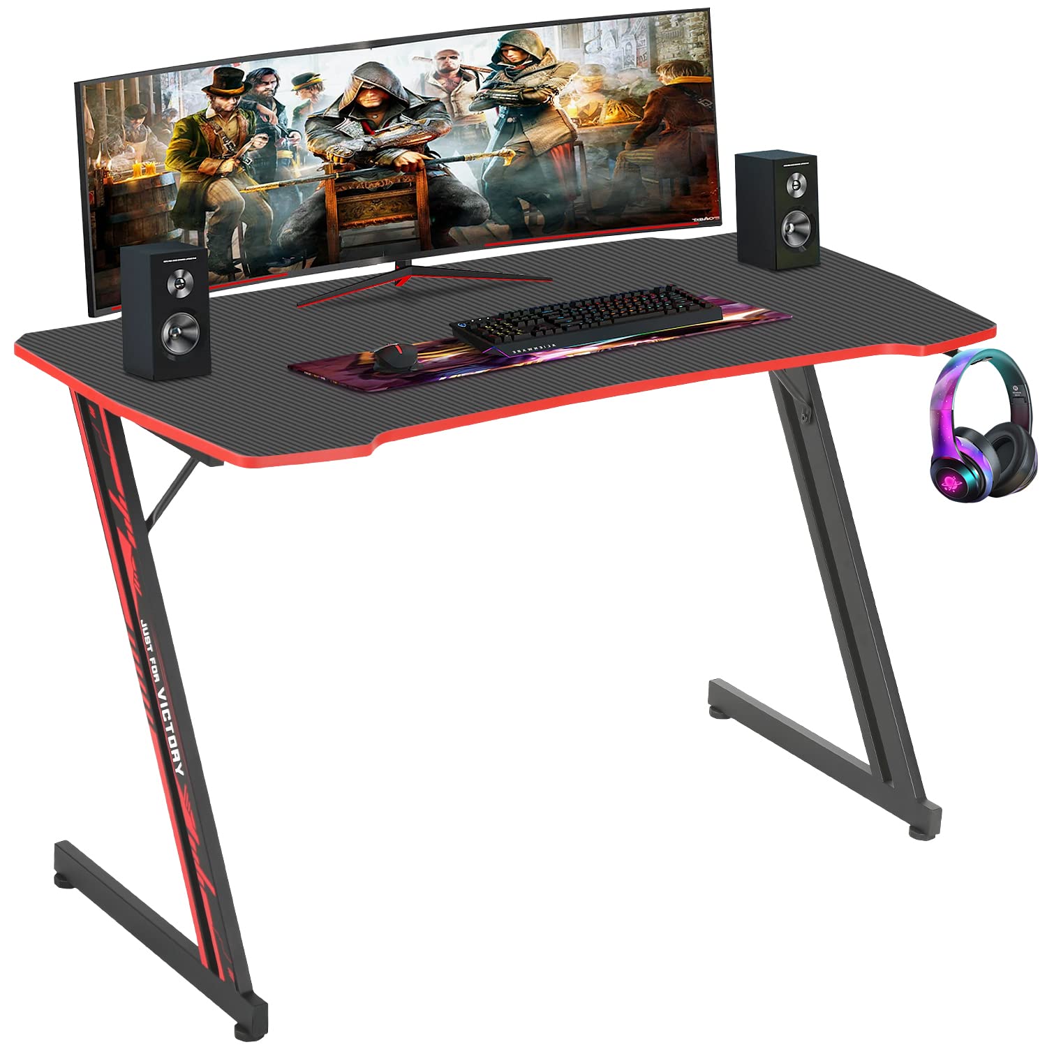 BestOffice 35"/39"/47" Computer Desk Z Shaped Workstation Ergonomic Table with Headphone & Home Office Chair Ergonomic Desk Chair Mesh Computer Chair with Lumbar Support Armrest Executive