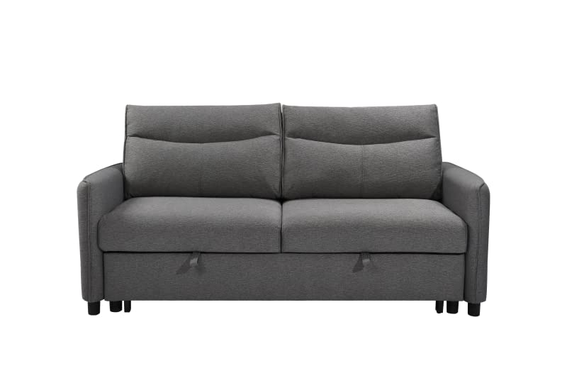 ERYE 3-in-1 Tufted Futon Loveseat Convertible Sleeper Bed W/Pull Out Sleep Daybed, Functional Reclining Backrest Love Seat Sofa & Couch for Living Room Sofabed, Queen, Grey W/ 2 Pillows