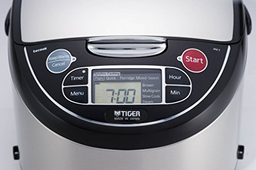 Tiger JAX-T18U-K 10-Cup (Uncooked) Micom Rice Cooker with Food Steamer & Slow Cooker, Stainless Steel Black
