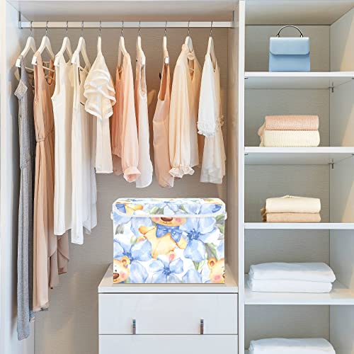 RunningBear Blue Flowers Teddy Bear Large Storage Bins with Lid Collapsible Storage Bin Dog Toy Storage Bin Fabric Storage Baskets for Closet Nursery Cabinet Living Room