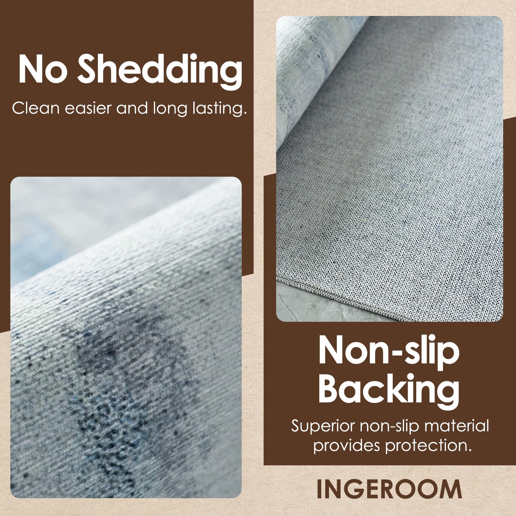 INGEROOM Washable Area Rug - Area Rugs 5x7 Abstract Soft Machine Washable Rug with Non-Slip Backing for Living Room, Bedroom, Dining Room (Gray and Blue, 5'x7' Feet)