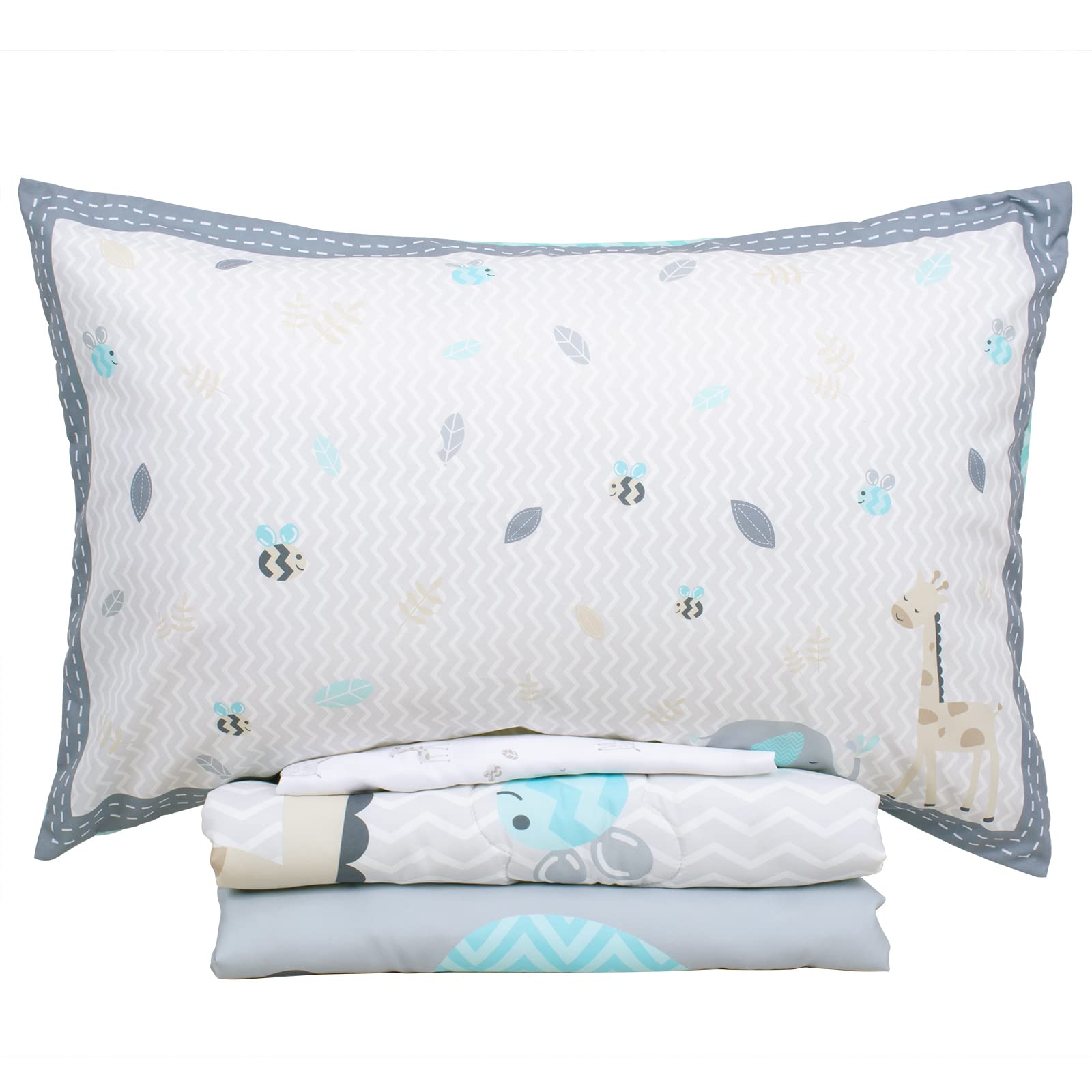 Cloele 3 Piece Toddler Bedding Set - Grey Toddler Comforter Set for Boys Girls includes Giraffe Quilt Fitted Sheet Pillowcase Microfiber Soft Standard Kids Bedding Toddler Comforter & Sheet Set