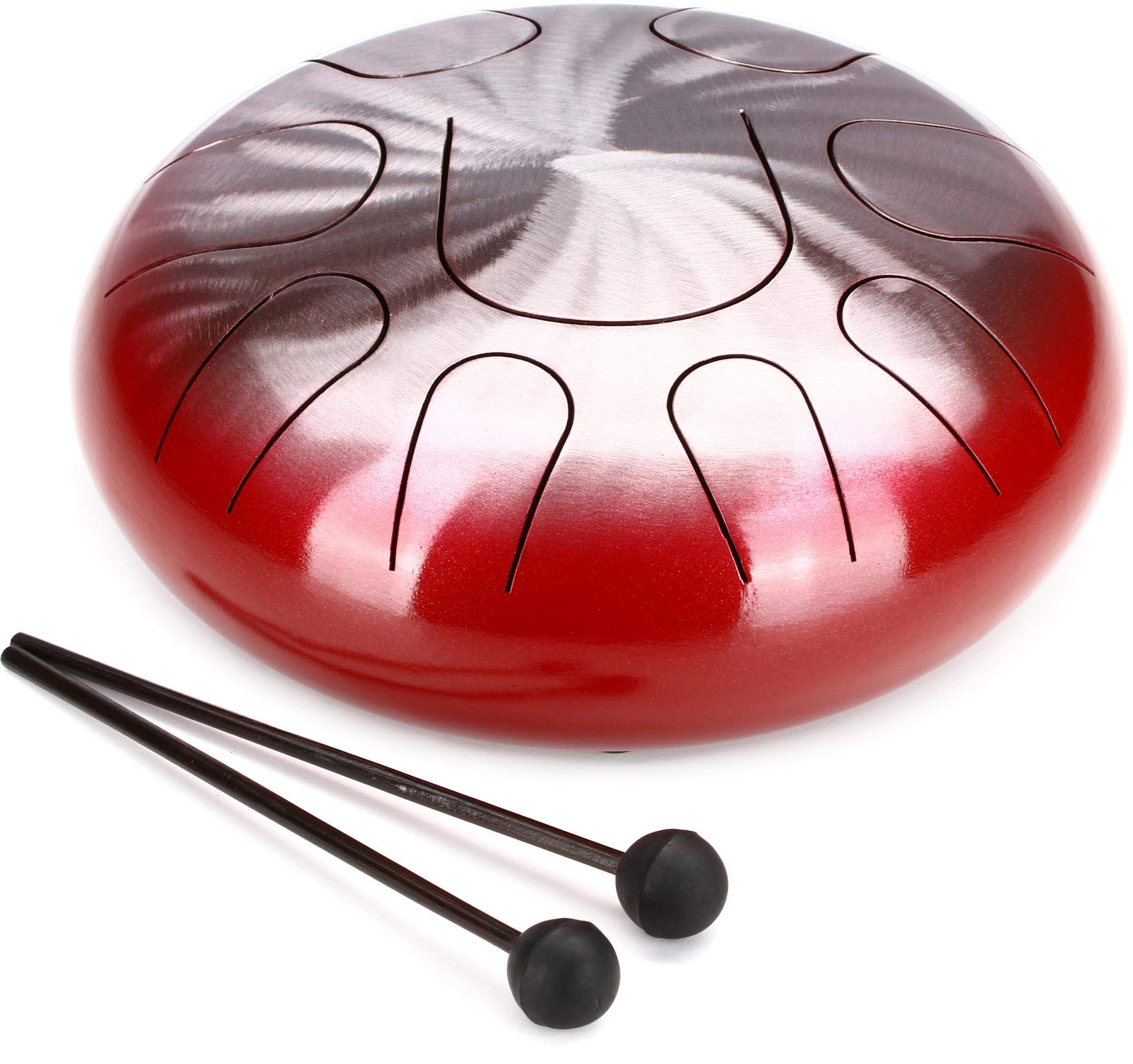 Pearl Steel Tongue Drum, 9 Note 10 inch Awakening Series Percussion Instrument Handpan C Key, Crimson Burst