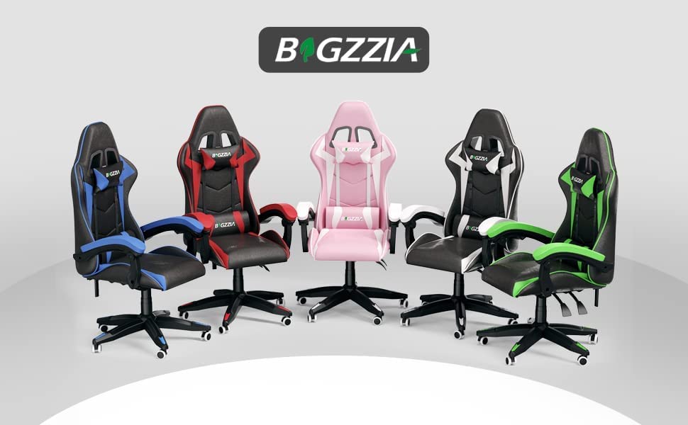 Bigzzia Pink Gaming Chair, Reclining High Back PU Leather Office Desk Chair with Headrest and Lumbar Support, Adjustable Swivel Rolling Video Game Chairs Ergonomic Racing Computer Chair