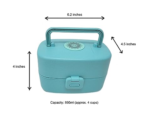 Flatbush Goods Kids Wheat Straw 2 layer Bento Lunch Box with Handle, 3 Compartments, 2 Utensils, and 2 Leakproof Cups, Eco-Friendly, Sustainable and Dishwasher Safe (Blue)