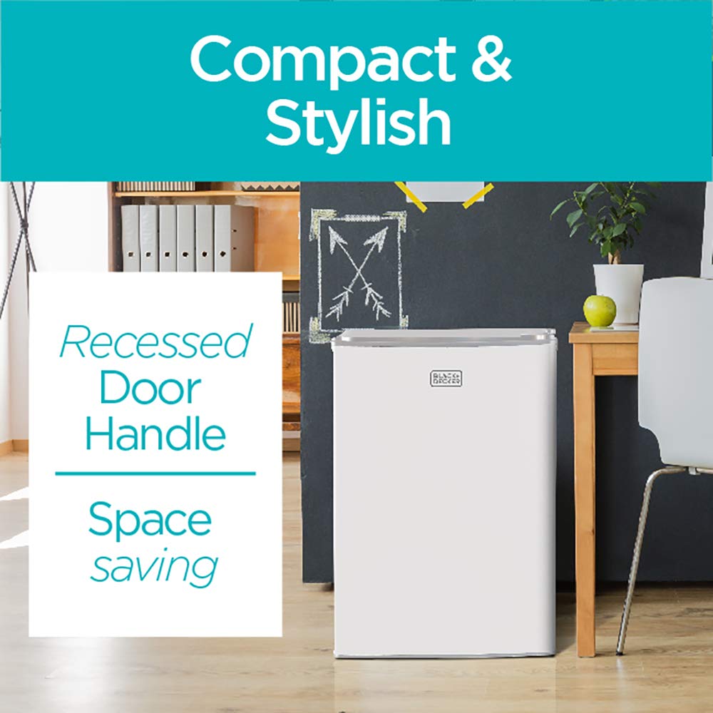 BLACK+DECKER BCRK25W Compact Refrigerator Energy Star Single Door Mini Fridge with Freezer, 2.5 Cubic Ft., White & Keurig K-Mini Single Serve Coffee Maker, Oasis