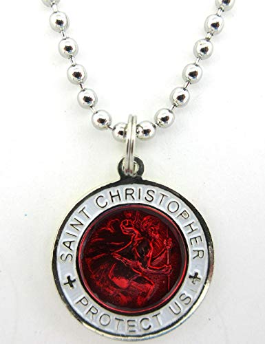 Baja Billy's St. Christopher Surf Medal Necklace Pendant, Protector of Travel re/wh Red/White Small