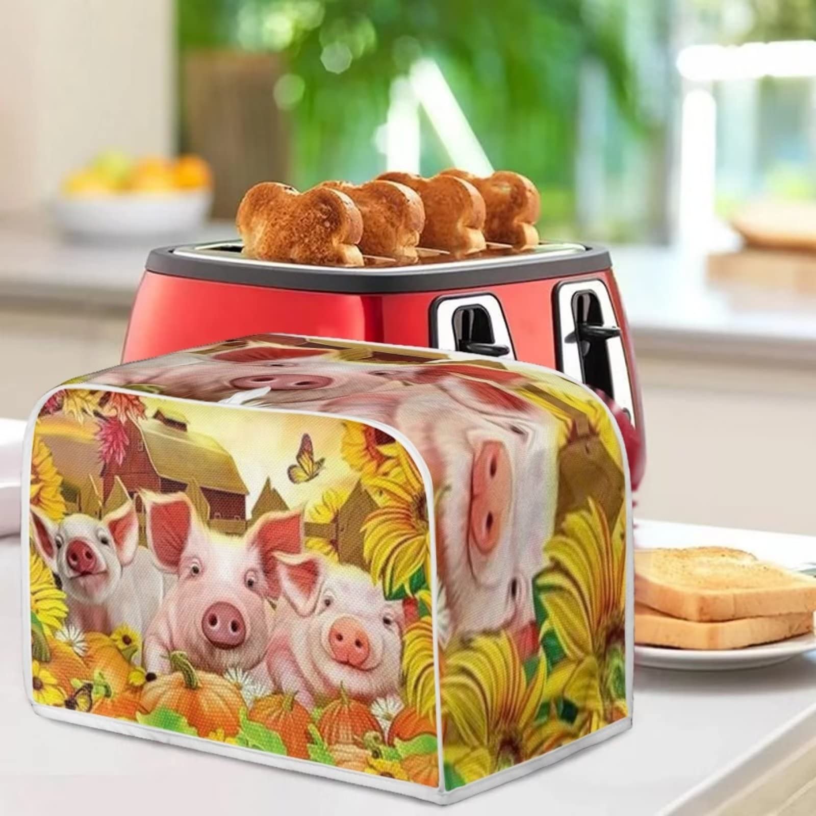 Baxinh Sunflower Pig Toaster Cover Small Appliance Cover for Kitchen Office, 2 Slice Stain Resistant Toaster Covers,Dustproof Toaster Machine Cover, Yellow