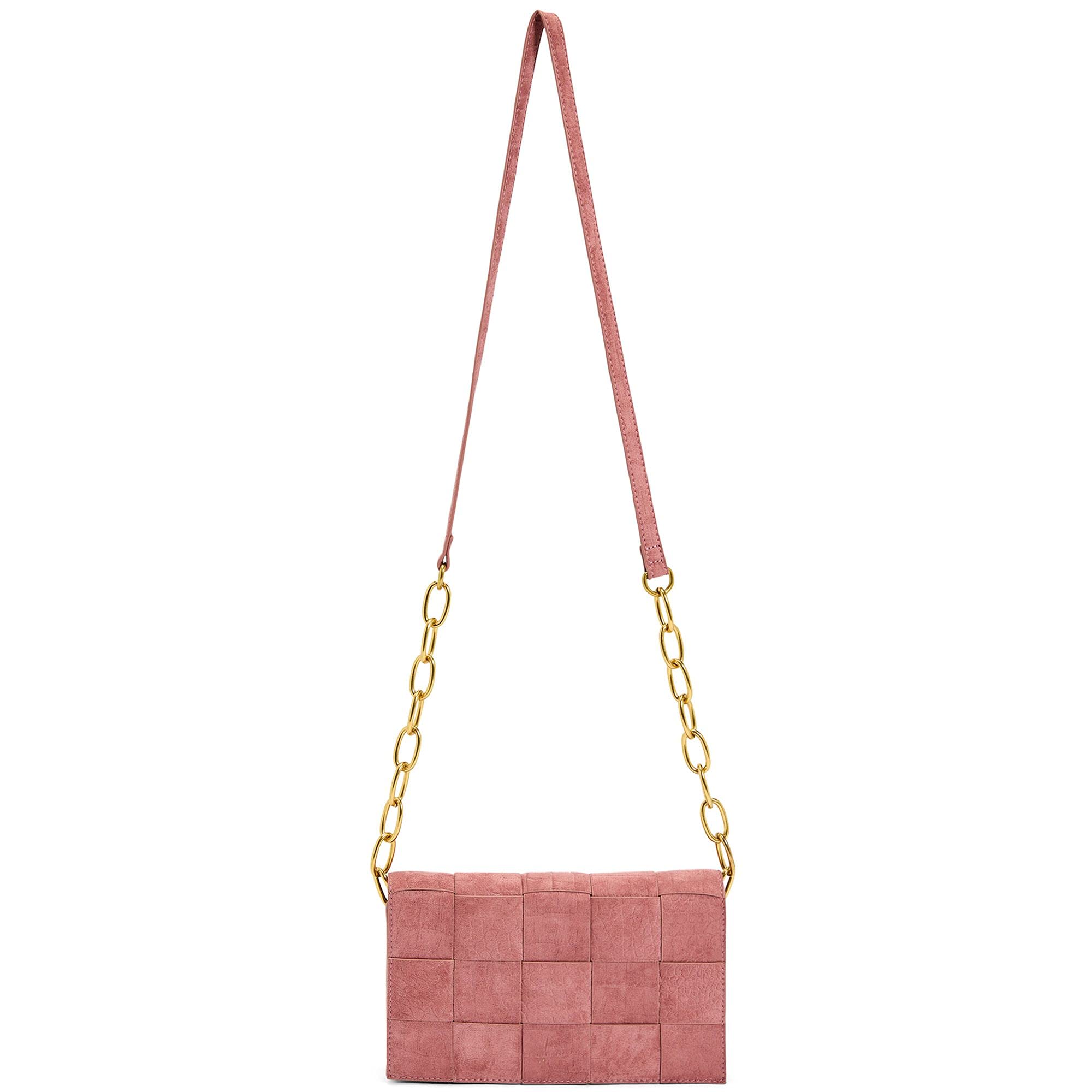 Like Dreams Women's Gold Chain Link Padded Fashion Hailey Woven Suede Crossbody Handbag (Mauve)