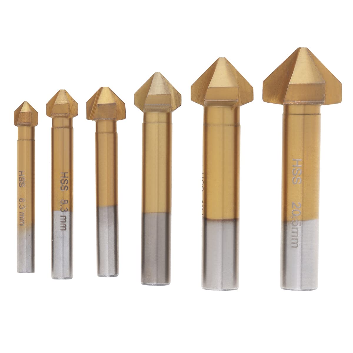 ChgImposs 6pcs Titanium Plated 3 Edge 90 Degrees Chamfer End Mill Cutter Chamfering Drill Bit with Straight Shank for Woodworking Drilling