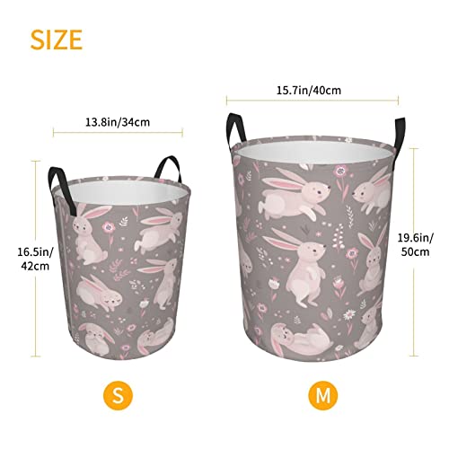 FeHuew Lovely Rabbits Cute Bunny Floral Collapsible Laundry Basket with Handle Waterproof Fabric Hamper Laundry Storage Baskets Organizer Large Bins for Dirty Clothes,toys,Bathroom