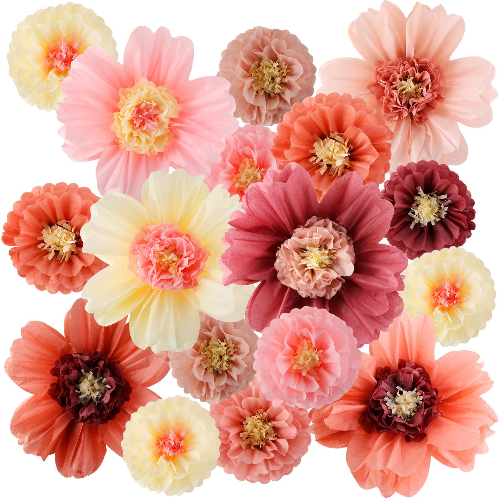 Crowye 24 Pcs Large Colorful Tissue Paper Flowers 20" Handcrafted Giant Fiesta Paper Flowers for Mexican Party Wedding Birthday Backdrop Baby Shower Nursery Craft Outdoor Wall Decor (Vivid Color)