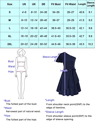 GRACE KARIN Women's One Shoulder Dress Flared Short Sleeve A-Line Cocktail Short Dress for Wedding Guest Teal Blue M
