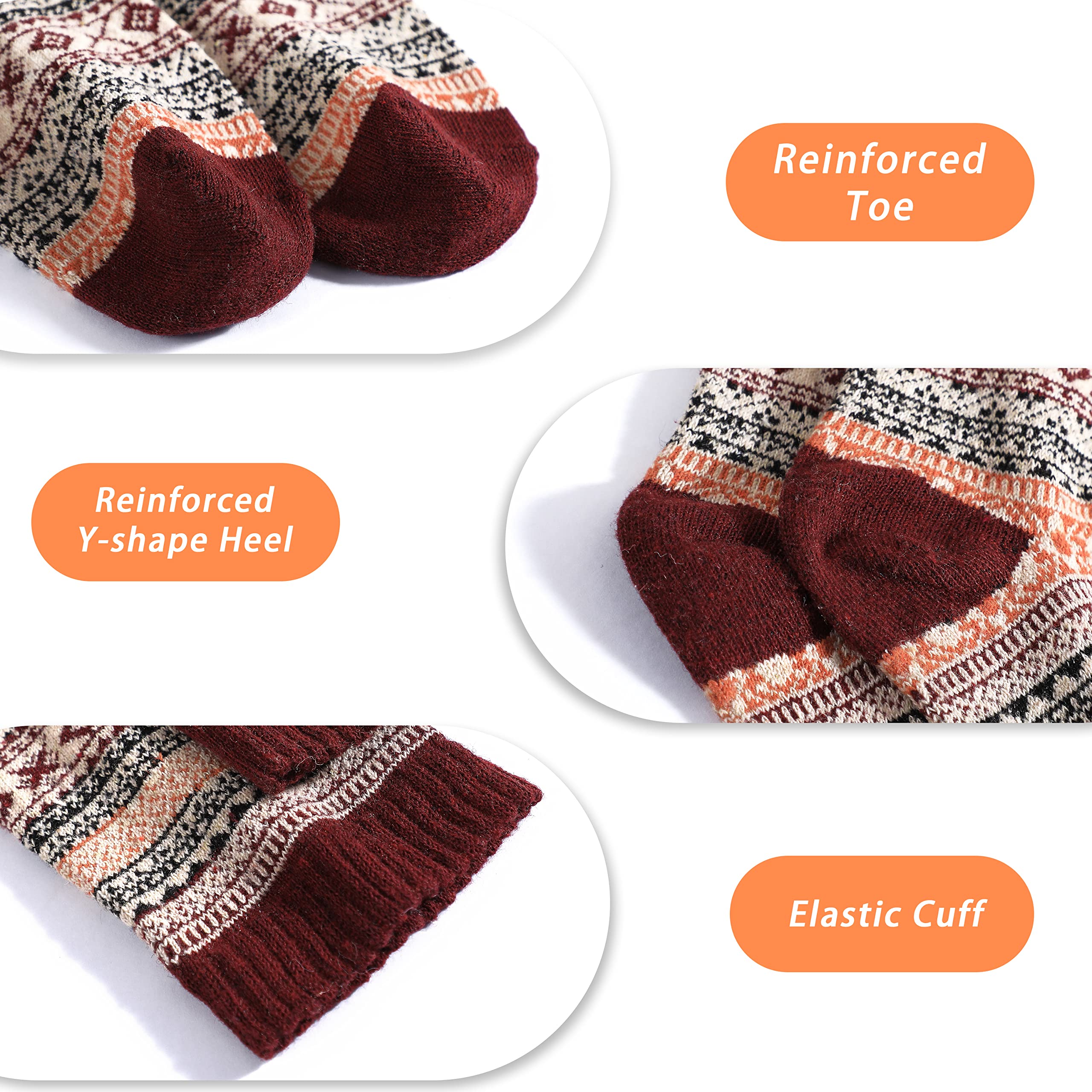 clubone 5 Pairs Wool Socks - Cozy Athletic Socks Wool Socks for Women Knit Crew Socks Hiking Socks Mens Winter Socks Boot Long Socks