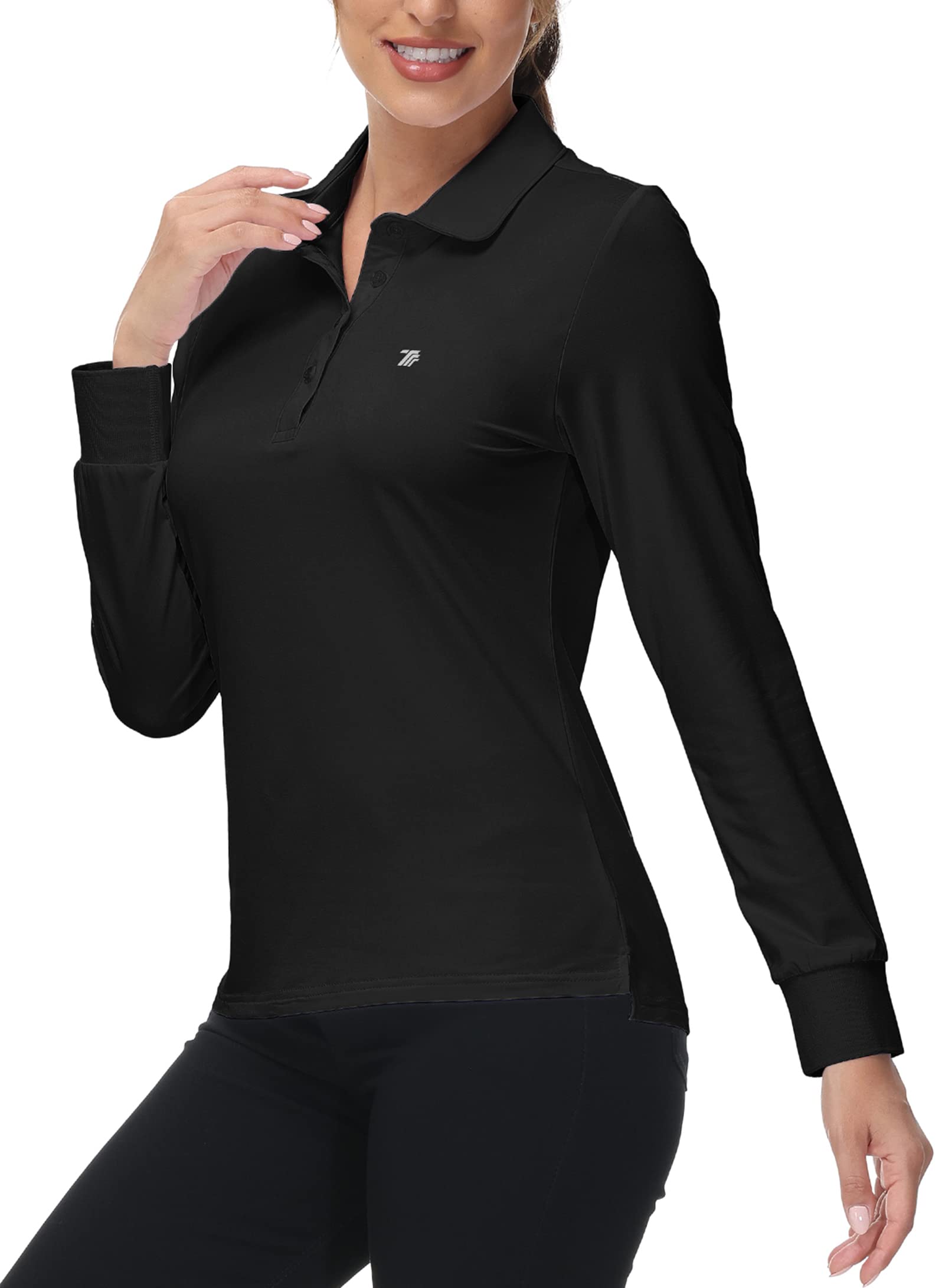 BASUDAM Women's Golf Polo Shirts Long Sleeve Brushed Lining Casual Sports T-Shirts Black XL