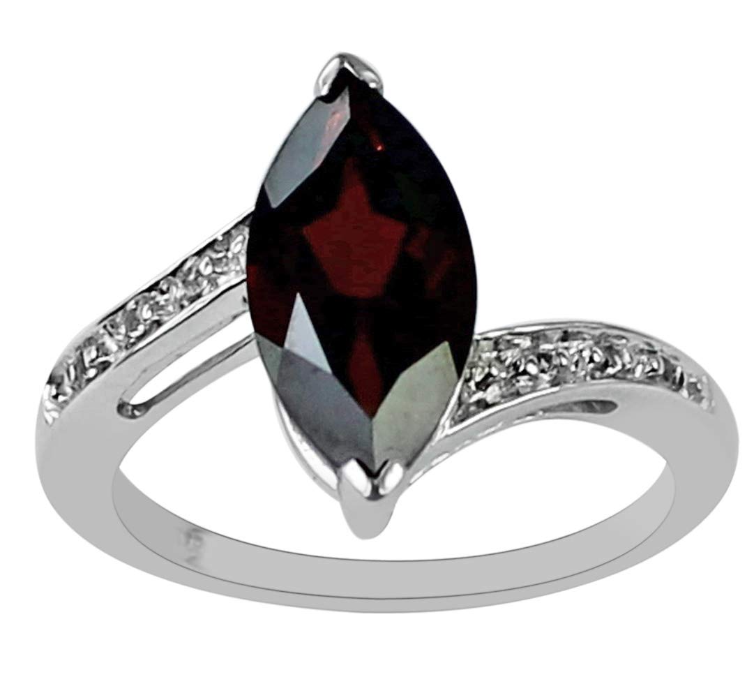 Carillon 3.64 Carat Red Garnet Marquise Shape Natural Non-Treated Gemstone 925 Sterling Silver Ring Engagement Jewelry for Women & Men