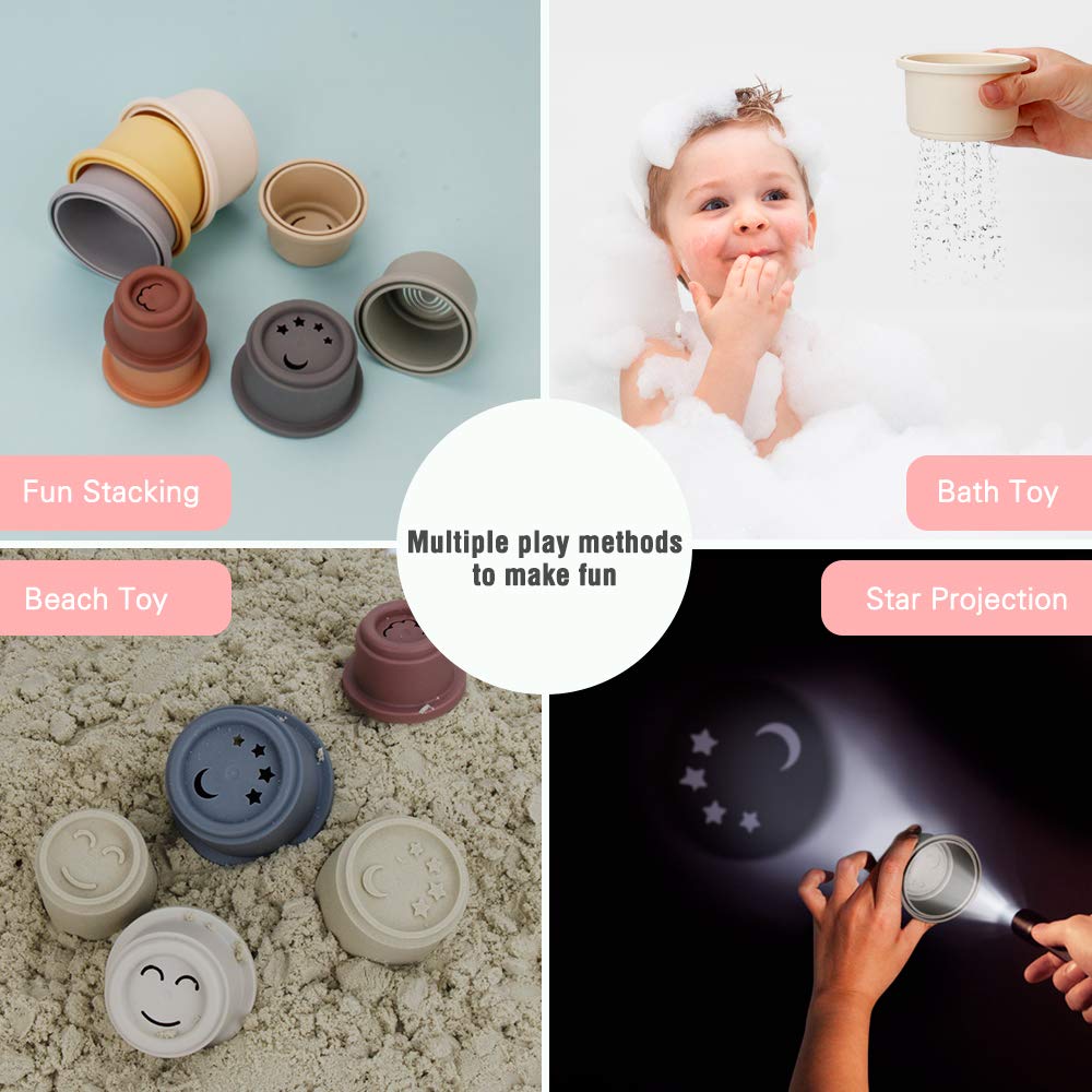 BOBXIN Stacking Cups Baby Building Toy, Nesting Cup Early Educational Toddlers Stacking Toy, 8 Pcs with Numbers & Pattern, Fun for Kid Baby 6-12 Months Play for Indoor/Outdoor/Bathtub/Beach