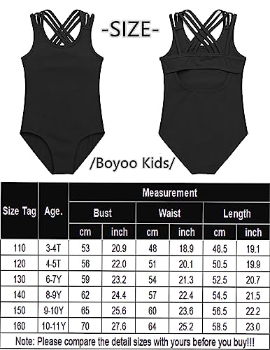 Boyoo Girl's Sleeveless Gymnastics Ballet Dance Leotard Cross Straps Back Camisole Tank Leotards, Black, 8-9 Years