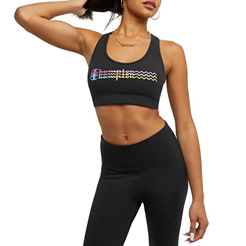 Champion Women's Authentic Sports Bra, Black Wave Script, XX-Large