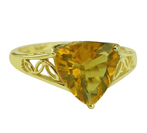 Carillon Fire Opal Trillion Shape Natural Non-Treated Gemstone 10K Yellow Gold Ring Engagement Jewelry for Women & Men