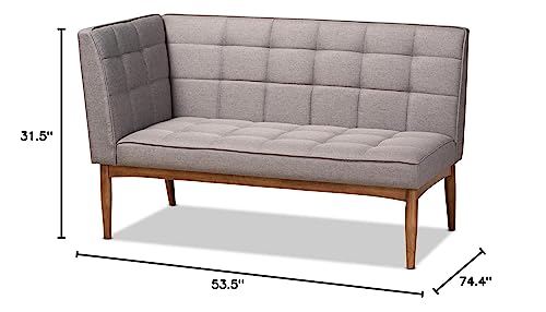Baxton Studio Sanford Mid-Century Modern Grey Fabric Upholstered and Walnut Brown Finished Wood 2-Piece Dining Nook Banquette Set