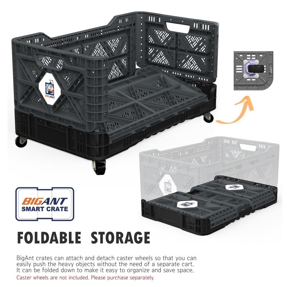 Bigant Heavy Duty Collapsible & Stackable Plastic Milk Crate - Snap Lock Foldable Industrial Garage Storage Bin Container Utility Tote Basket (Blue, 1 Large Crate)