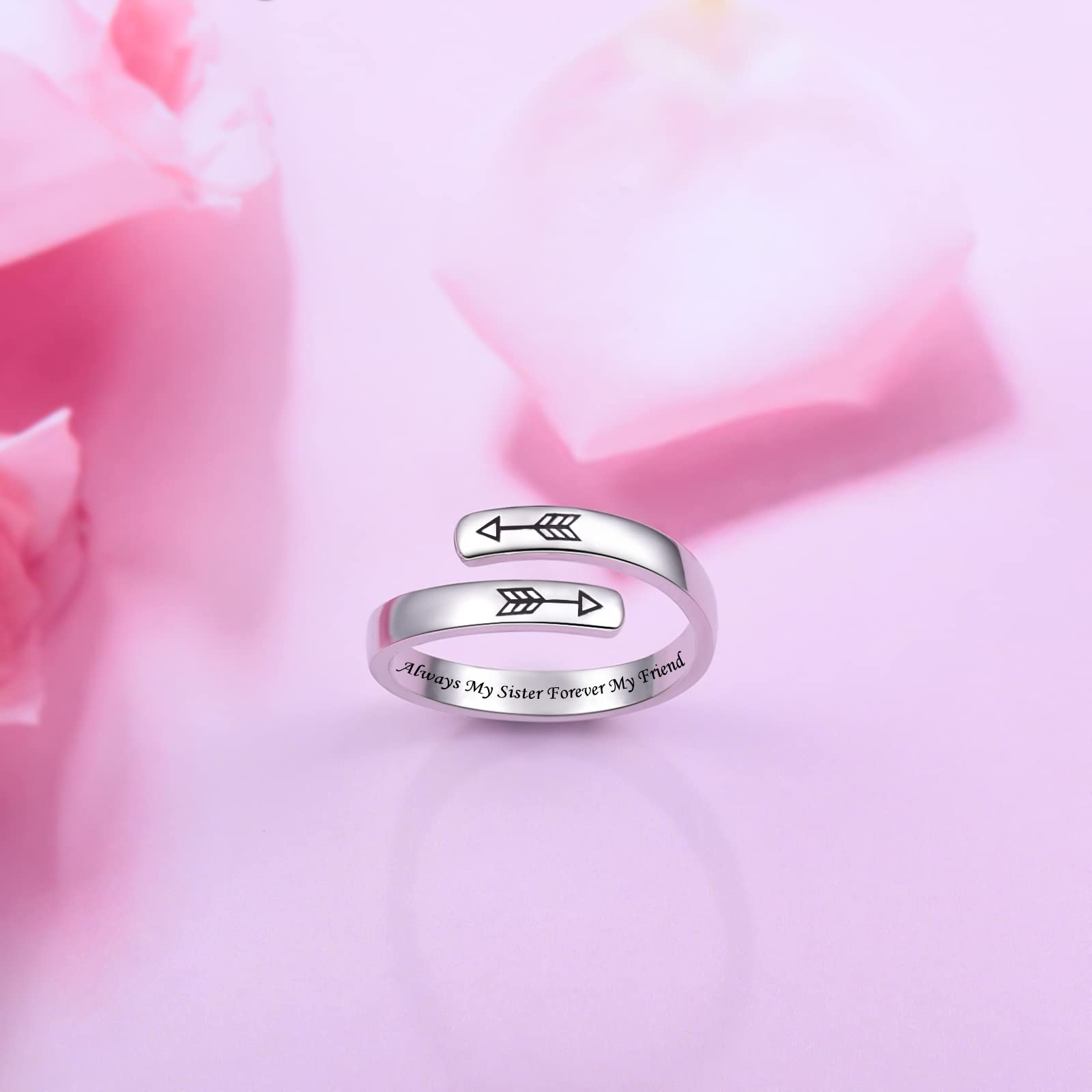 BEILIN 925 Sterling Silver Inspirational Ring Adjustable Rings Personality Encouragement Jewelry Gifts for Women(Design 2: Keep Fu**king Going)