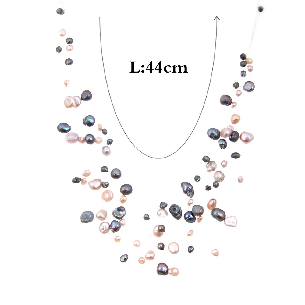 LUREME Multicolor Irregular Freshwater Pearl Cream and Black Multilayer Strand Illusion Necklace for Women 100555