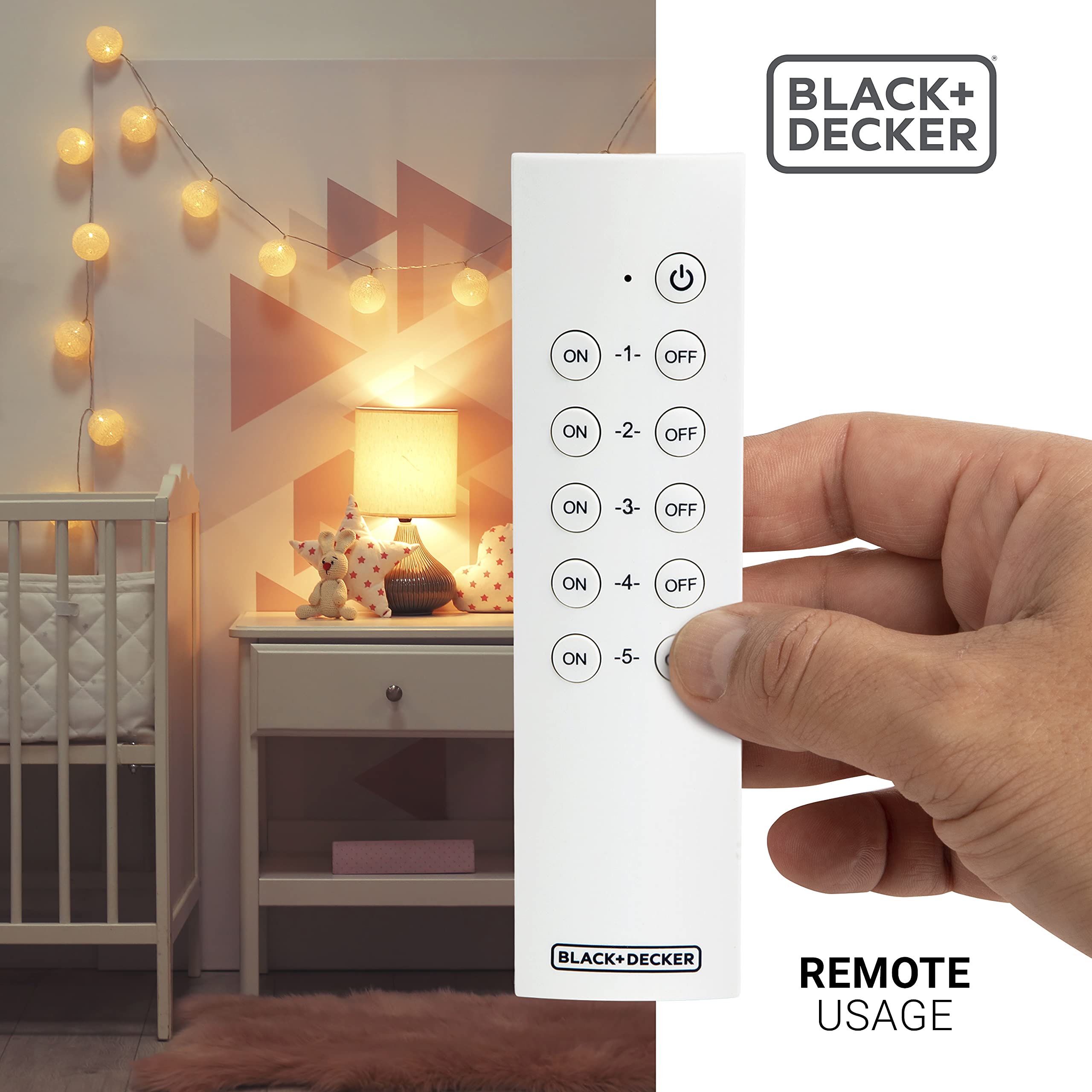 BLACK+DECKER Wireless Remote-Control Outlet, Pack of 5 Outlets, 2 Remotes - Premium Light Switches