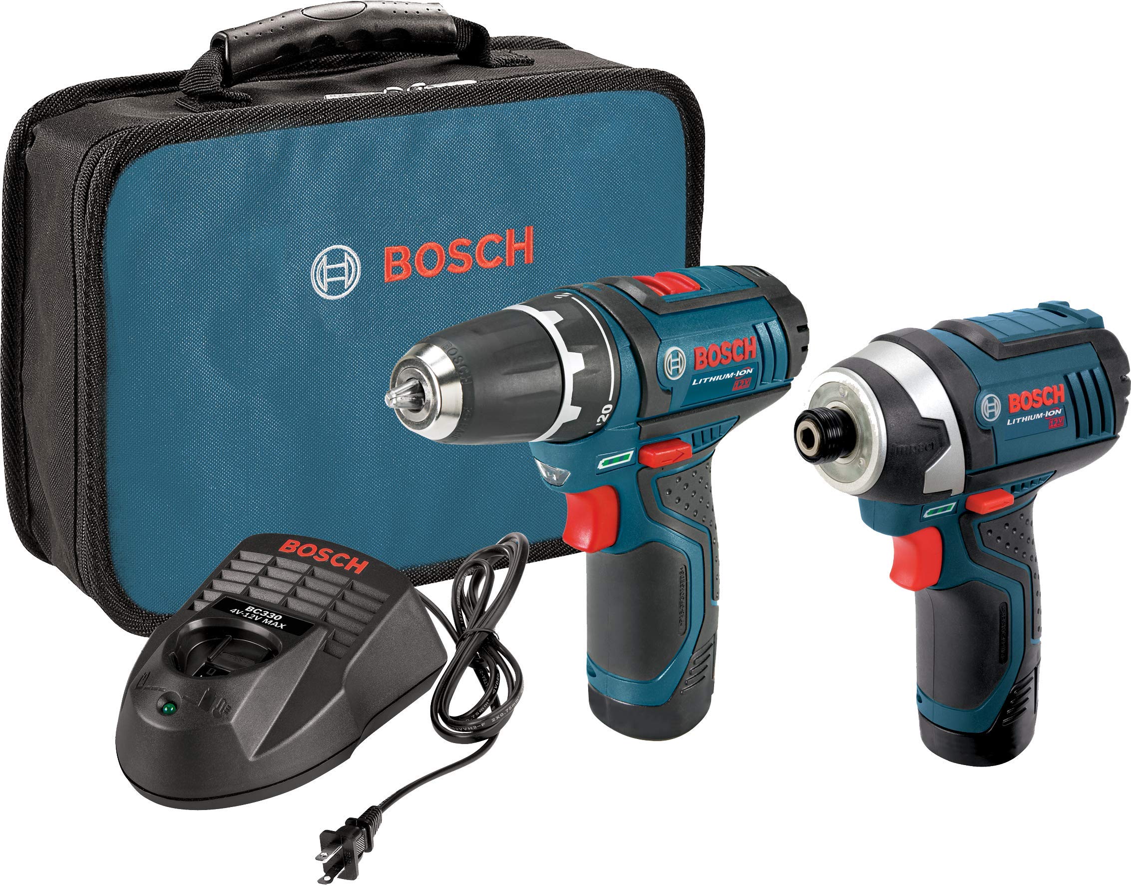 Bosch Power Tools Combo Kit CLPK22-120 - 12-Volt Cordless Tool Set with 2 Batteries, Charger and Case & ITDEPH22503 3 Pc. 2.5 In. Phillips #2 Double-Ended Impact Tough Screwdriving Bit