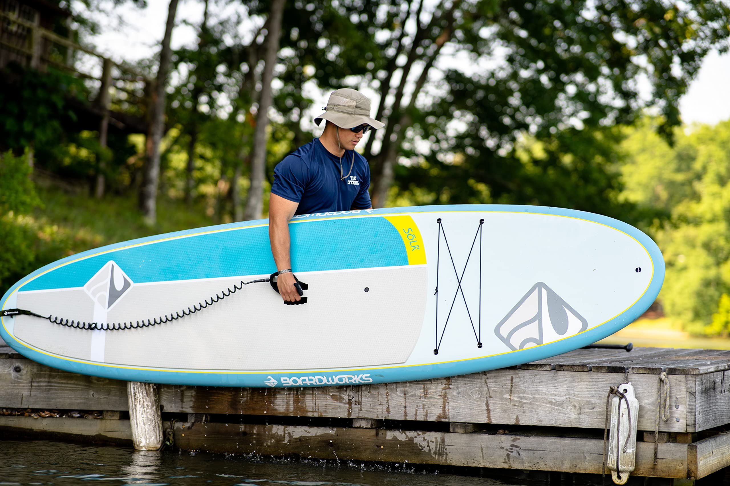 Boardworks Sōlr | Recreational Stand Up Paddleboard | X-Shot Epoxy Hardboard with Paddle | 10' 6" | Blue/Yellow/Grey, 4440720527