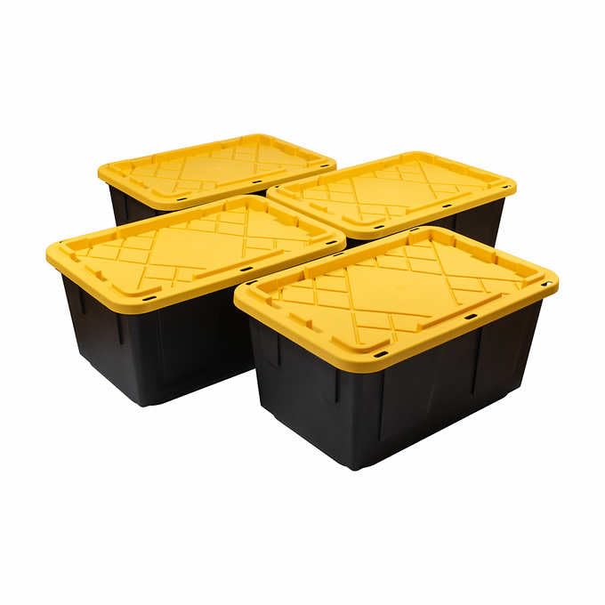 Generic (4 Pack) 27 Gallon Stackable Storage Container With Lid - Black and Yellow Storage Tote - Storage Tote