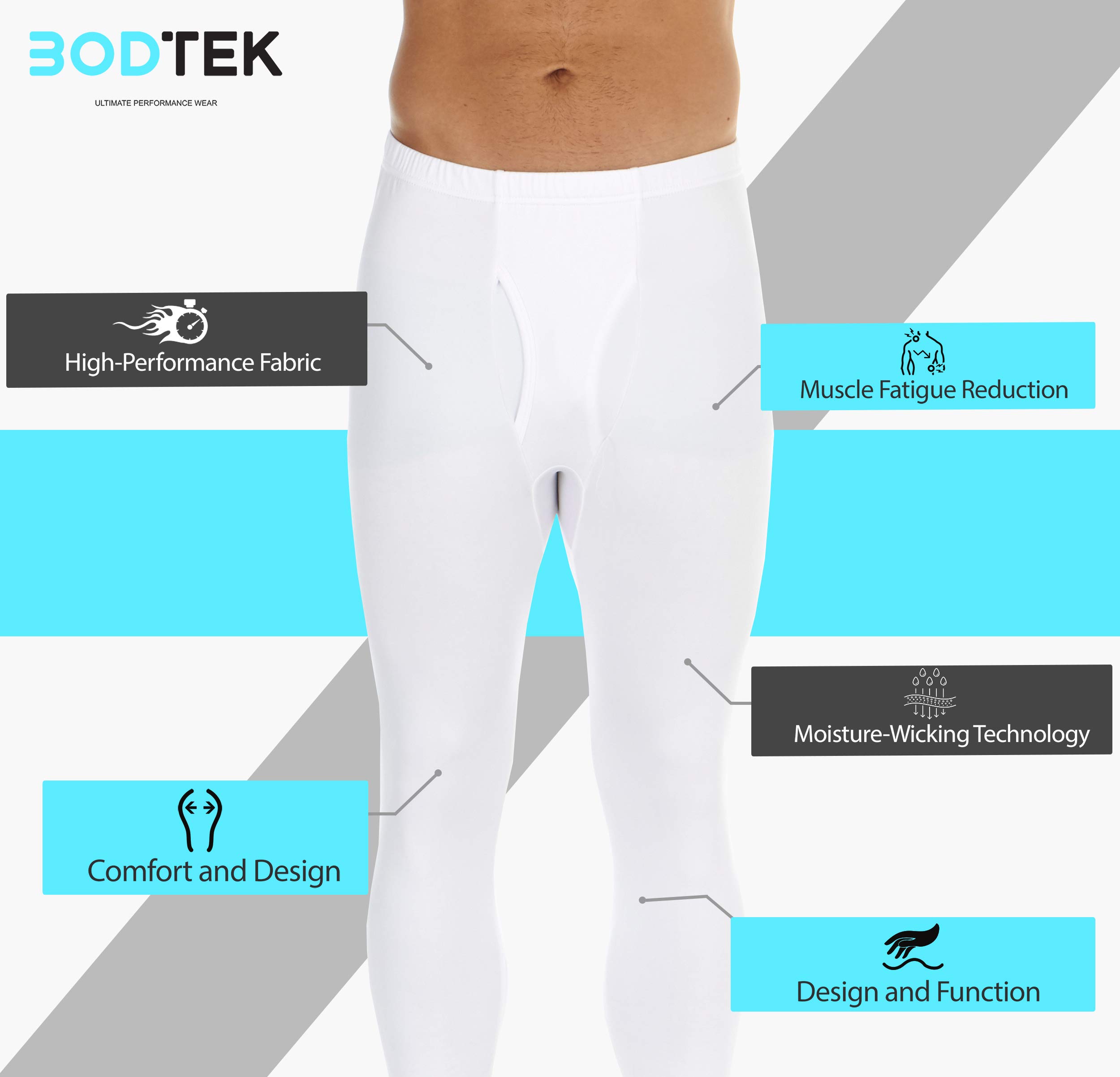 Bodtek Mens Thermal Underwear Pants Premium Long Johns Fleece Lined Base Layer Bottom (Black, Medium)