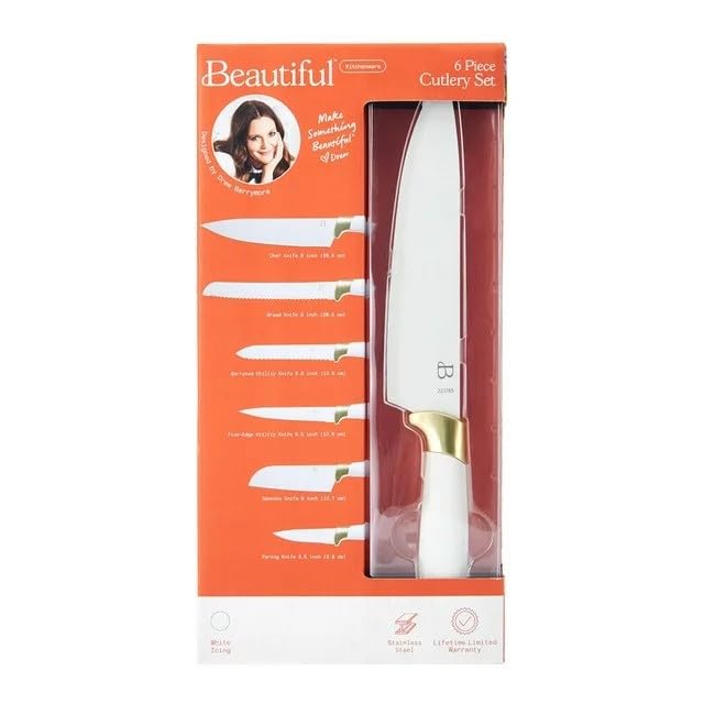 Generic 6 Piece beautiful Stainless Steel Knife Set in White Champagne Gold By Drew Barrymore