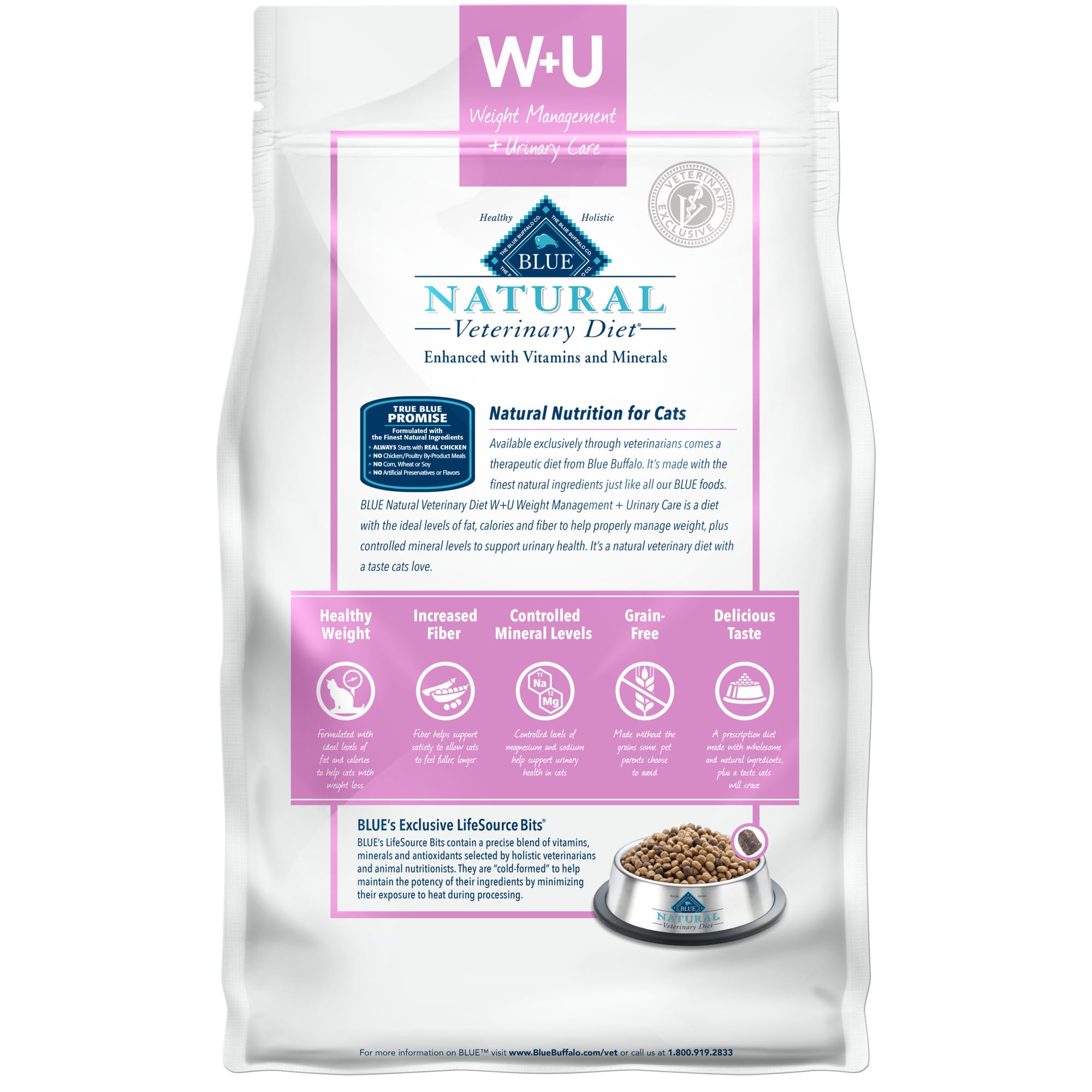 Blue Buffalo Natural Veterinary Diet W+U Weight Management + Urinary Care Dry Cat Food, Chicken 6.5-lb bag