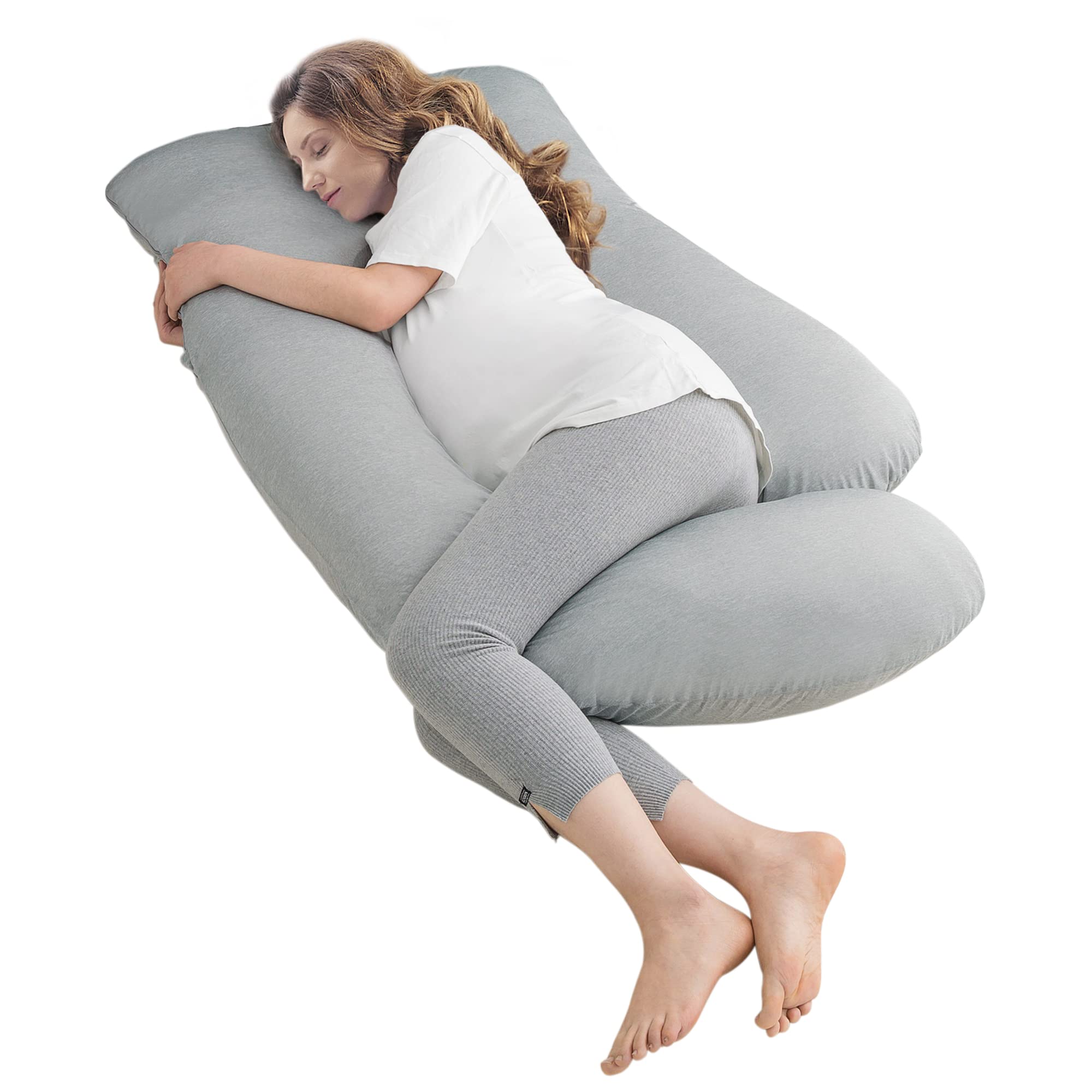 Insugar Pregnancy Pillows for Sleeping with Cooling Cover, U Shaped Body Pillows for Pregnancy, Maternity Pillow for Pregnant Women, Support Belly, Back and Knees, 55 x 28 Inch Grey