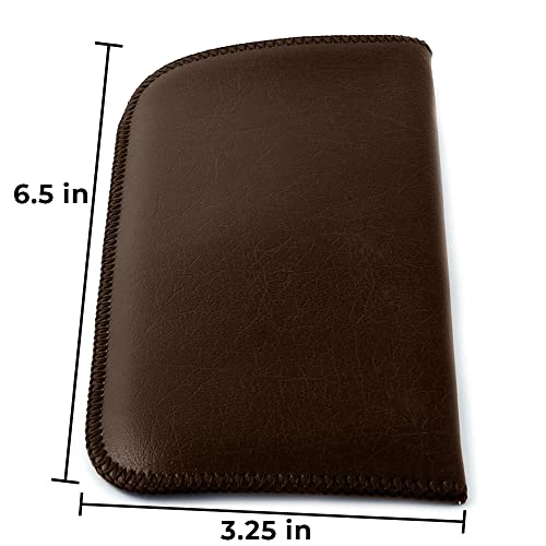 Calabria Unisex Full Slip Soft Eyeglass Case Black&Brown(2Pack) PU Leather & Felt