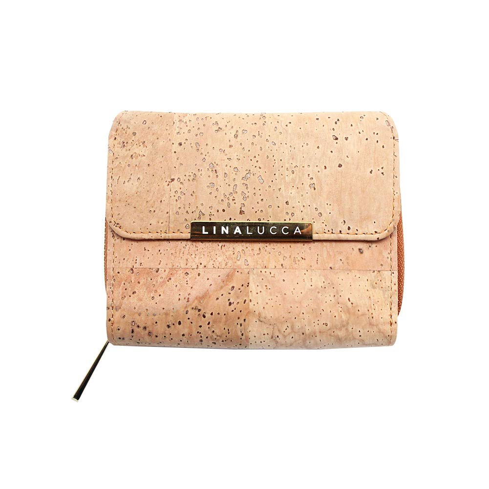 LINALUCCA Cork Wallet – Bifold Women’s Mini Purse – Zippered Coin Purse and 6 Card Holders - Luxurious Design – Eco-Friendly Vegan Leather – Lightweight and Durable – Super Chic Design
