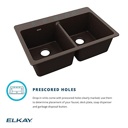 Elkay Quartz Classic ELG3322WH0 White Equal Double Bowl Top Mount Sink