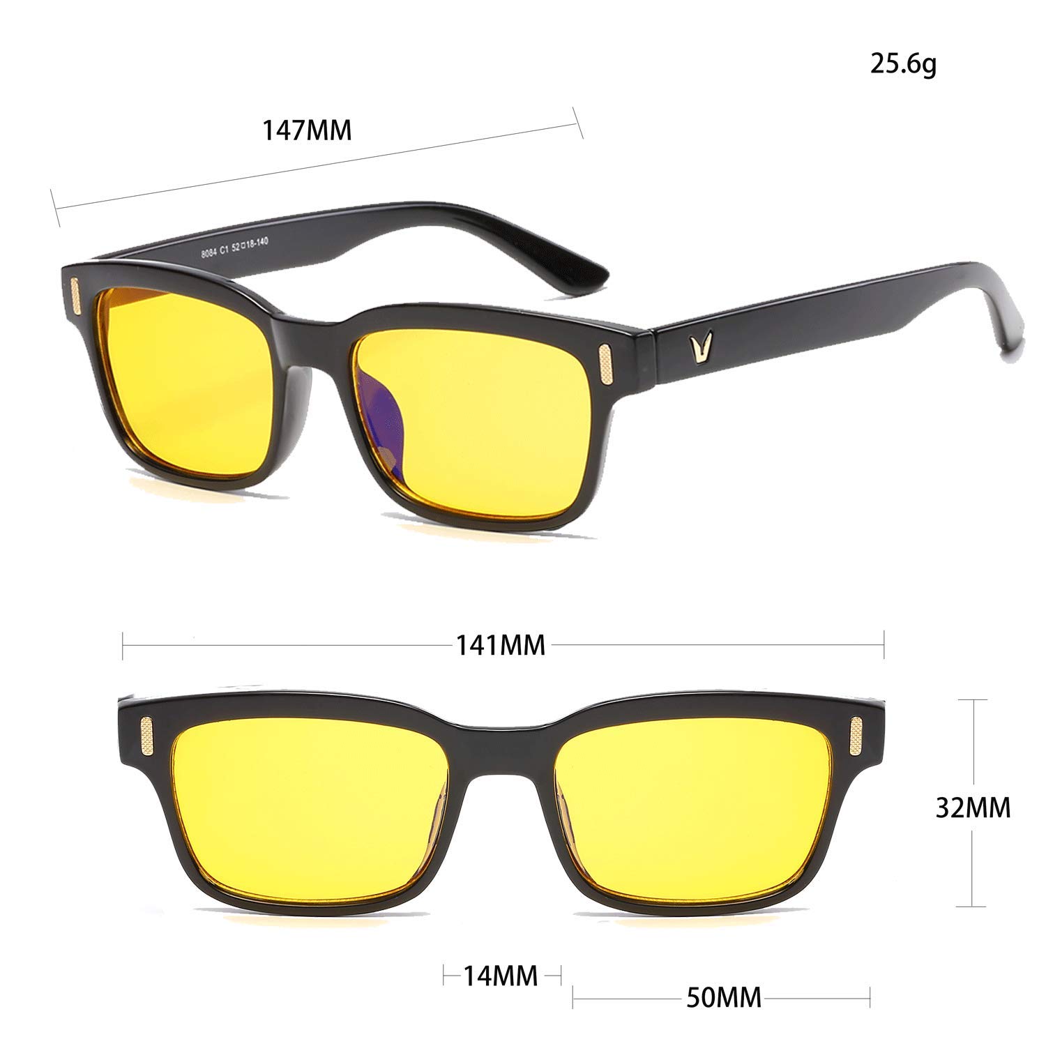 Blue Light Blocking Glasses, Computer Reading/Gaming/TV/Phones Glasses, Anti Eyestrain & UV Glare/Filter Ray Lens, Sleep Better for Women Men - Yellow Lens